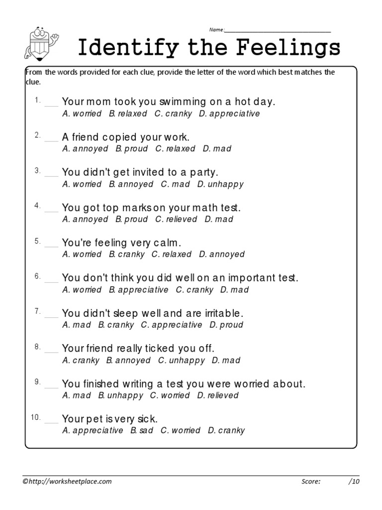 Feeling Words Worksheet G | PDF | Leisure