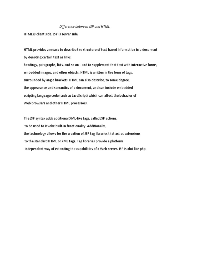 Difference Between JSP and HTML | PDF