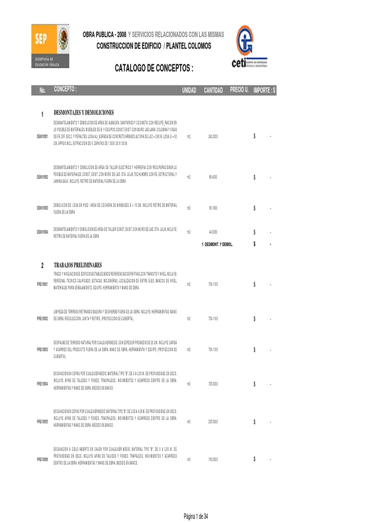 Catalogo de Conceptos de Edificio de 8 Pisos PDF | PDF | Hormigón | Albañilería