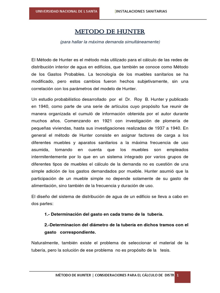 Método de Hunter para Instalaciones Sanitarias | PDF | Baño | Tubería ...