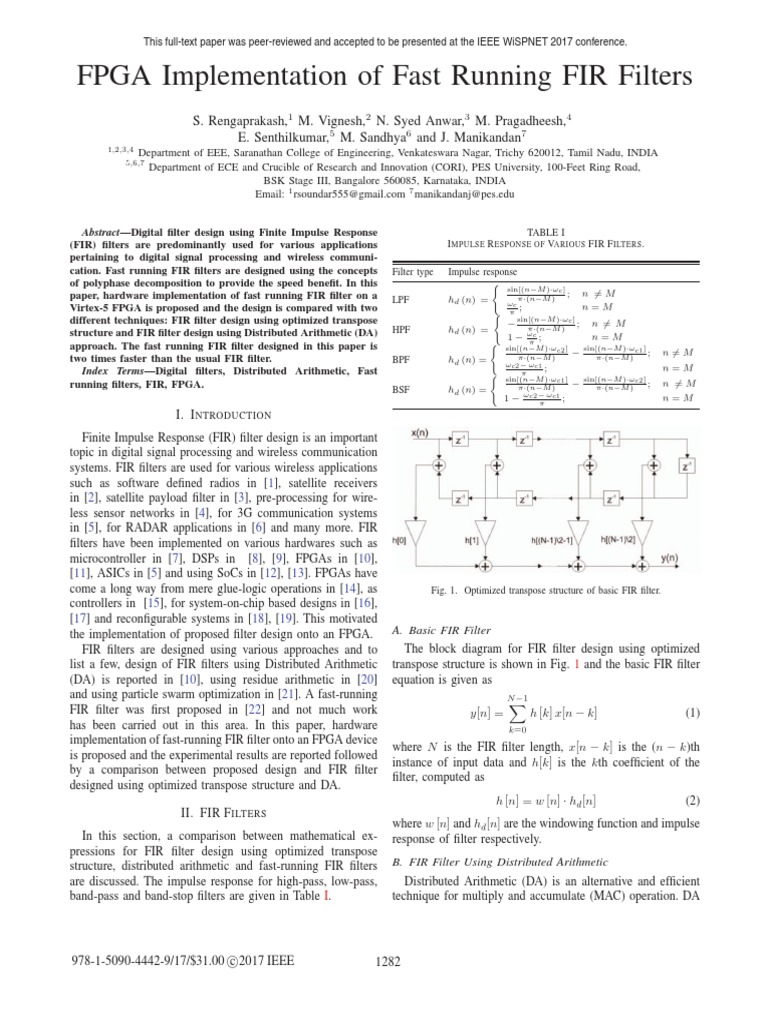 Fast FIR Filter | PDF | Digital Signal Processing | Field Programmable ...