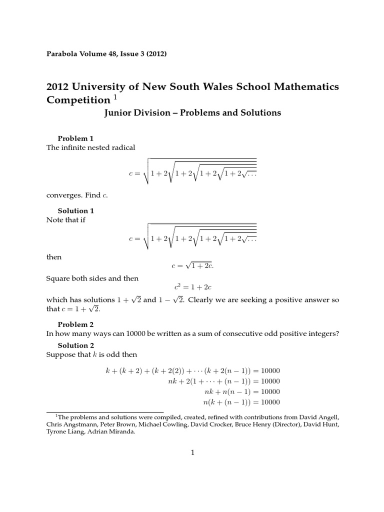 UNSW 2012 Math Competition | PDF | Integer | Triangle