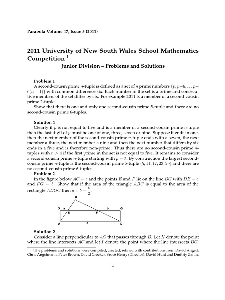UNSW 2011 Math Competition | PDF | Triangle | Dice