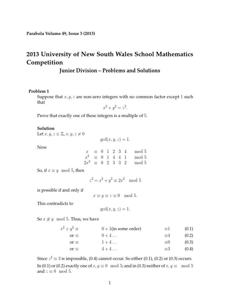 UNSW Math Competition 2013 Solutions | PDF | Euclidean Plane Geometry ...