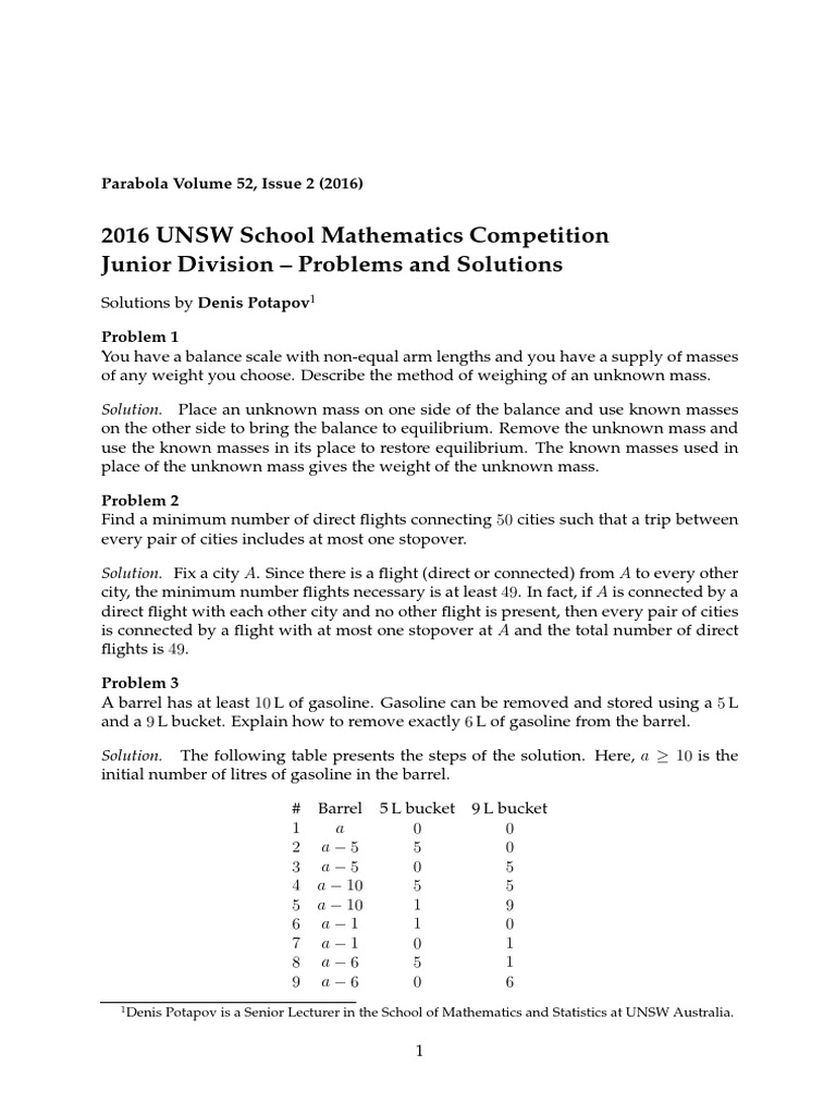 UNSW 2016 Math Competition | PDF | Circle | Numbers