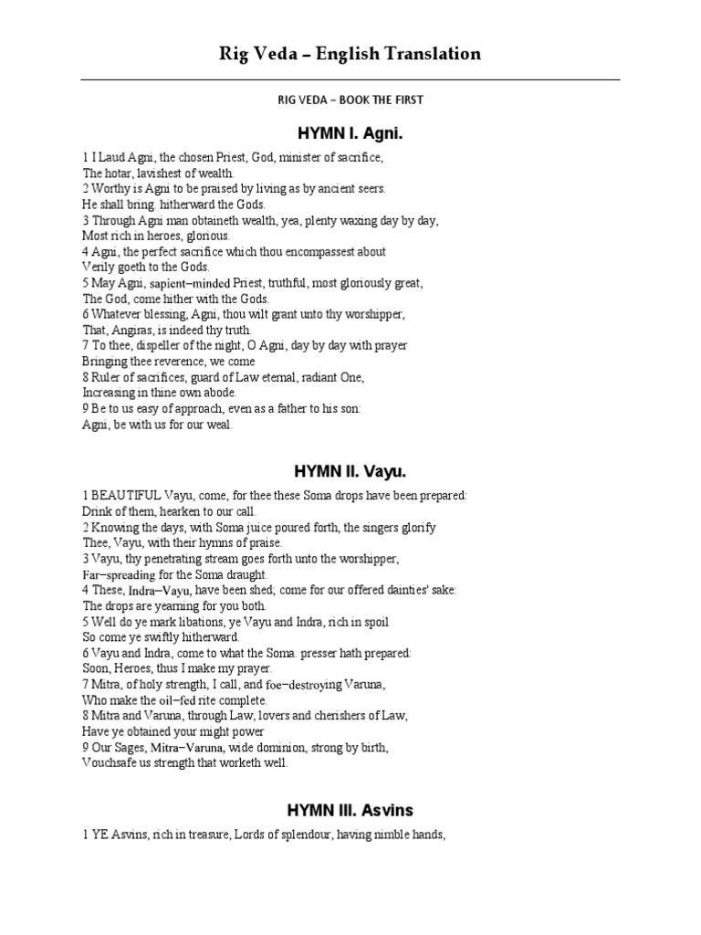 Rig Veda English Translation: HYMN I. Agni | PDF