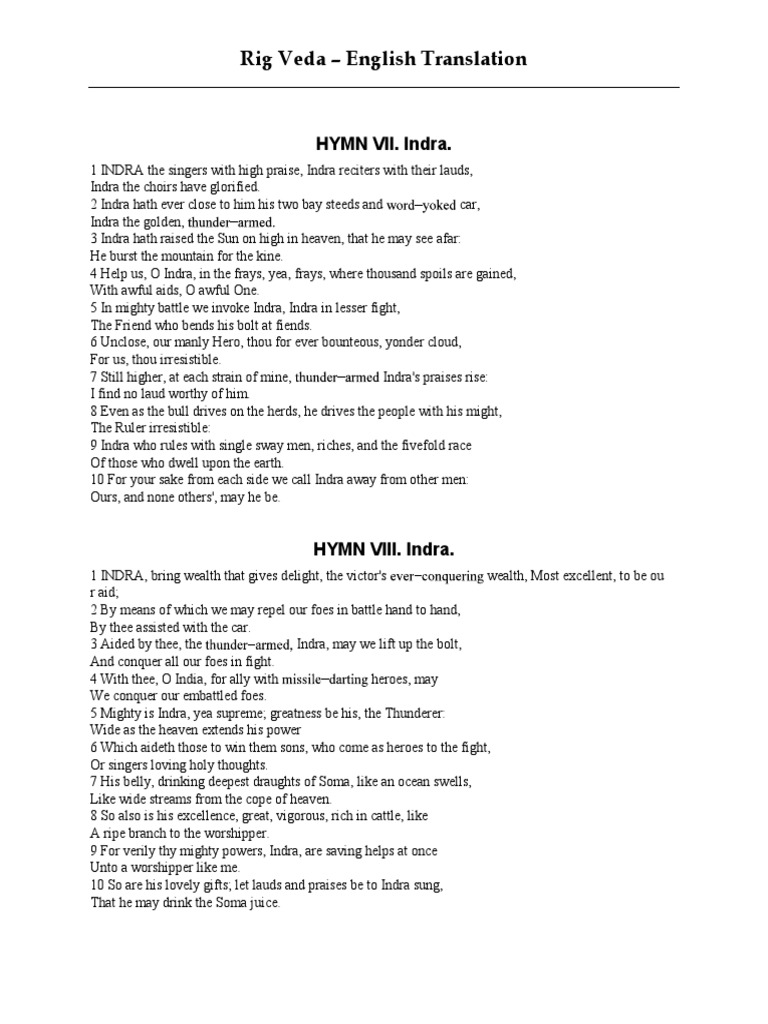 Rig Veda English Translation: HYMN VII. Indra | PDF