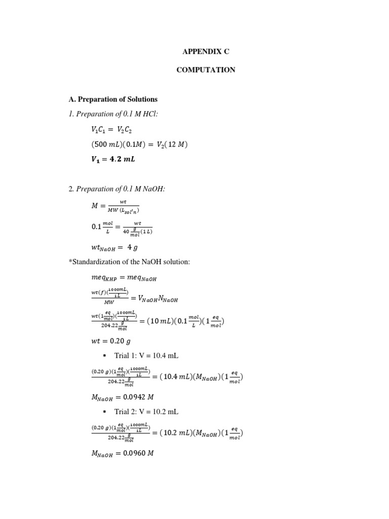 APPENDIX C Computations | PDF | Sodium Hydroxide | Industrial Processes