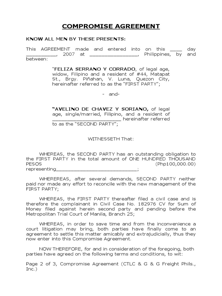 Compromise Agreement: Know All Men by These Presents | Download Free ...