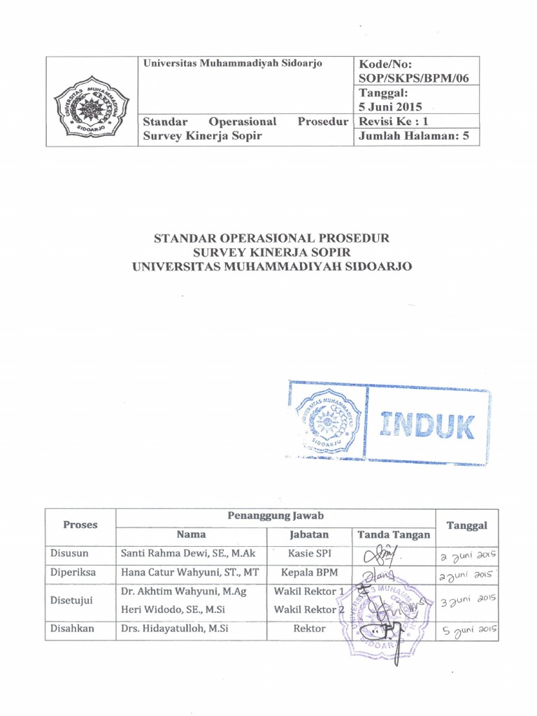 SOP Evaluasi Kinerja Sopir UMSIDA PDF | PDF