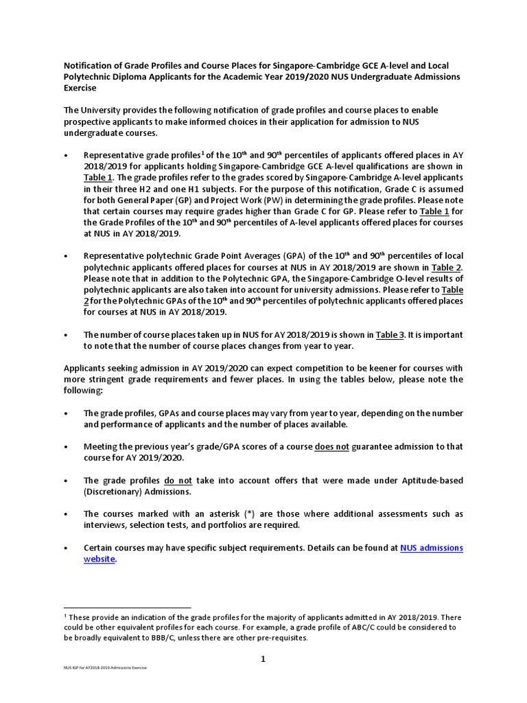 NUS 2018/19 Grade Profiles & Places | PDF | Engineering | University ...