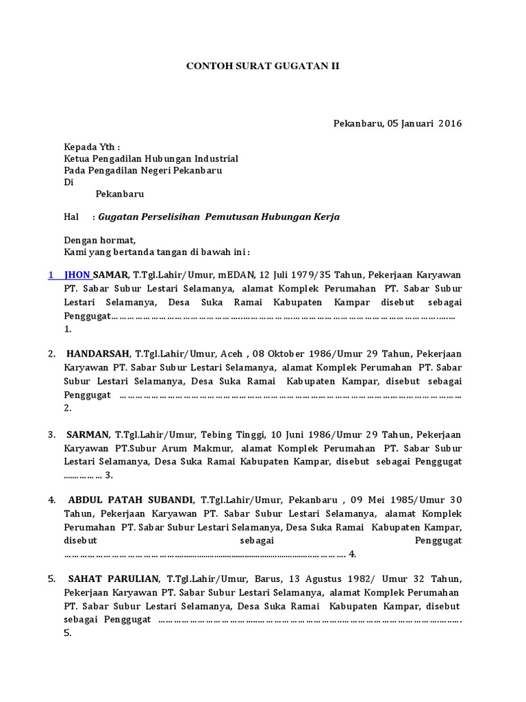 Contoh Surat Gugatan Ii | PDF