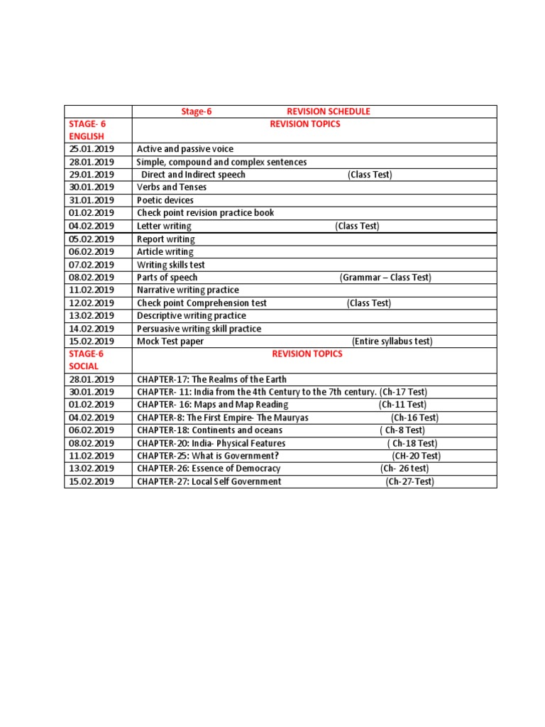 VI Revision Schedule | PDF