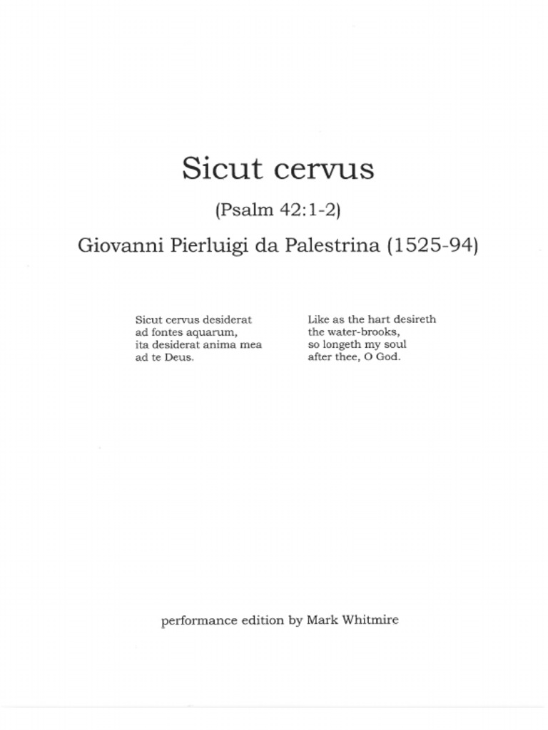 Sicut Cervus (Palestrina) | PDF | Compositions | Choral Compositions
