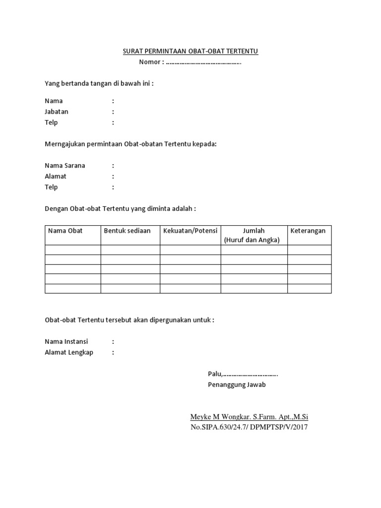 Surat Permintaan Obat Obat Tertentu | PDF