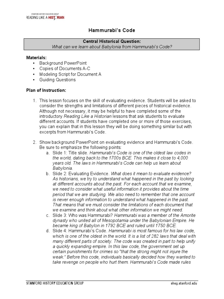 Hammurabis Code Lesson Plan 0 | PDF | Babylonia | Hammurabi