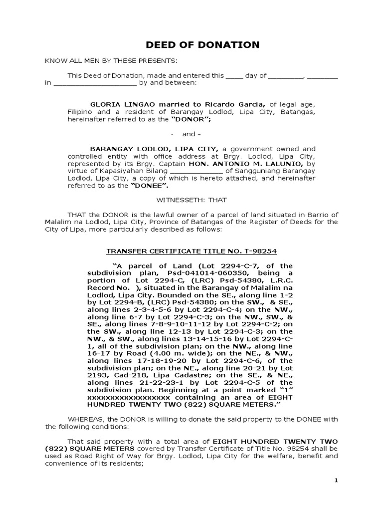 DEED of DONATION | PDF | Private Law | Civil Law (Common Law) DEED of DONATION | PDF | Private Law | Civil Law (Common Law)