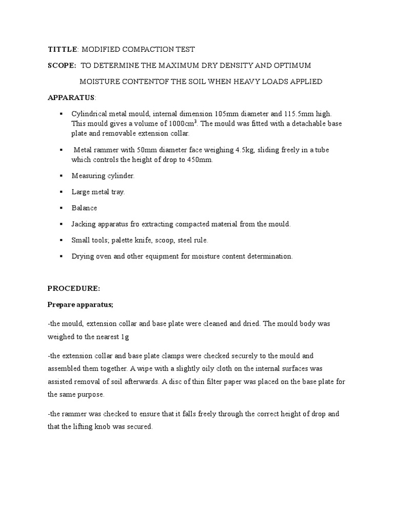 Modified Compaction Test | PDF | Soil | Density