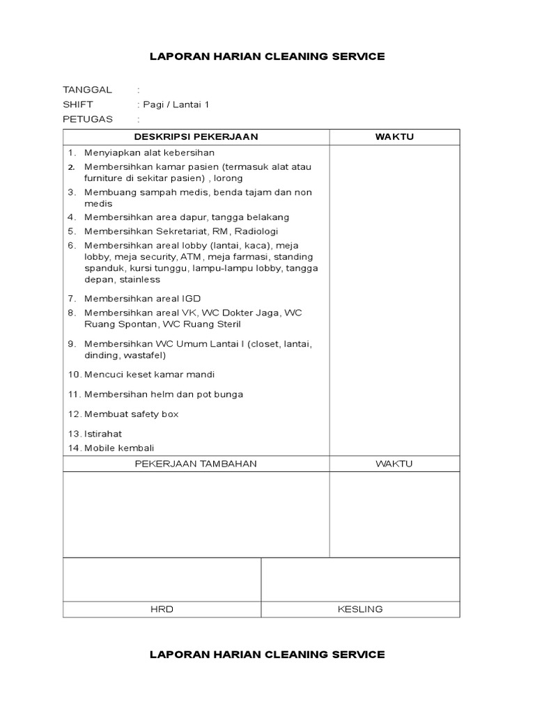 Laporan Harian Cleaning Service-2-1 | PDF