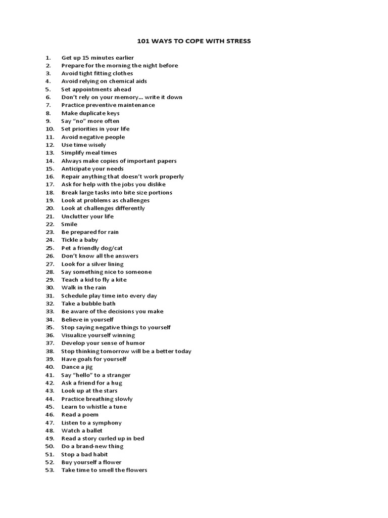 101 Stress Coping Strategies | PDF