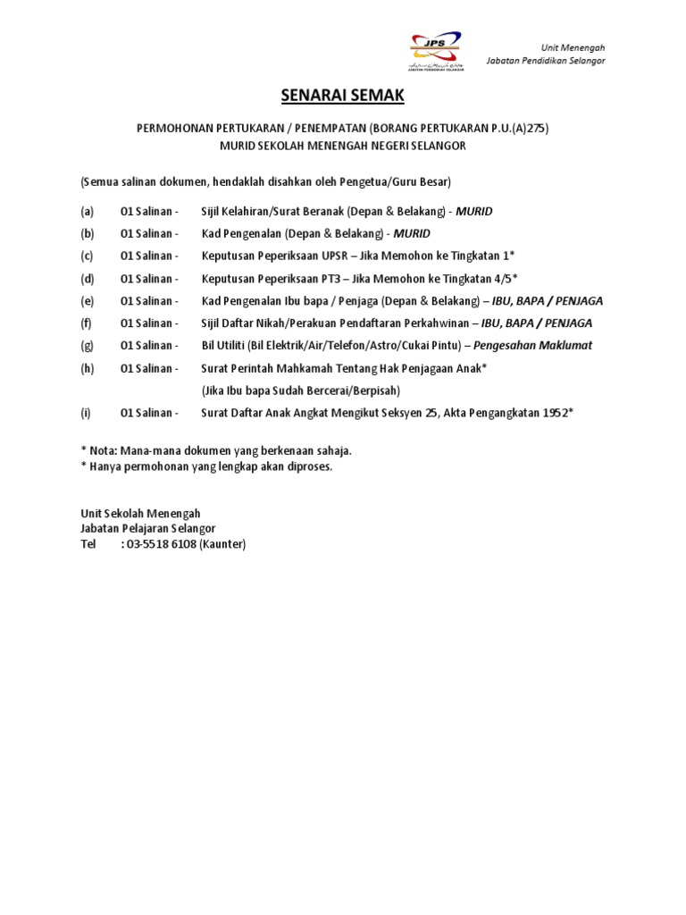 Senarai Semak Dokumen P.U (A) 275 | PDF