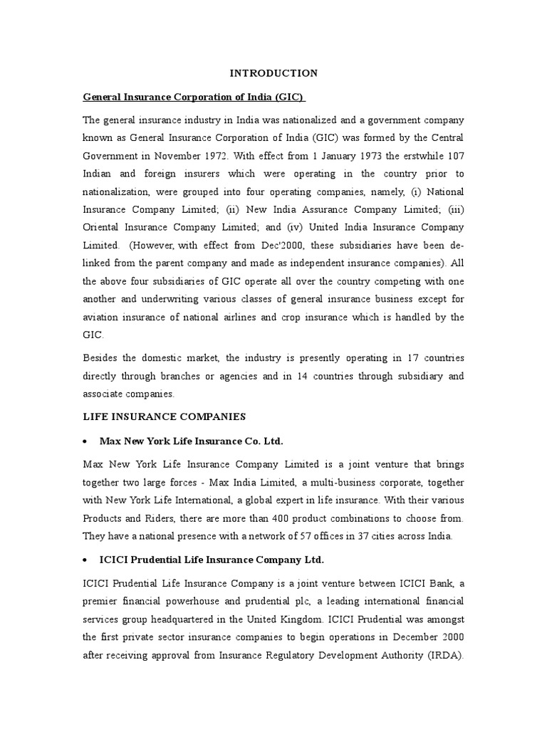An Overview of the General Insurance Industry in India Including Major ...