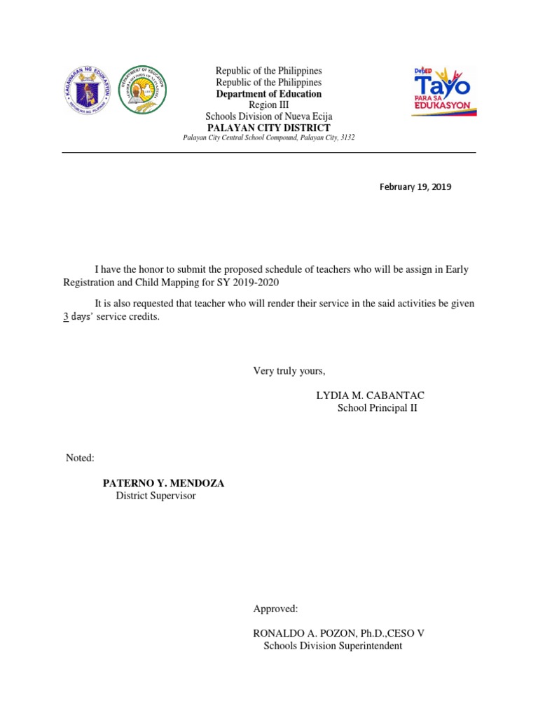 Letter To Approved Schedule in Early Registration | PDF | Philippines