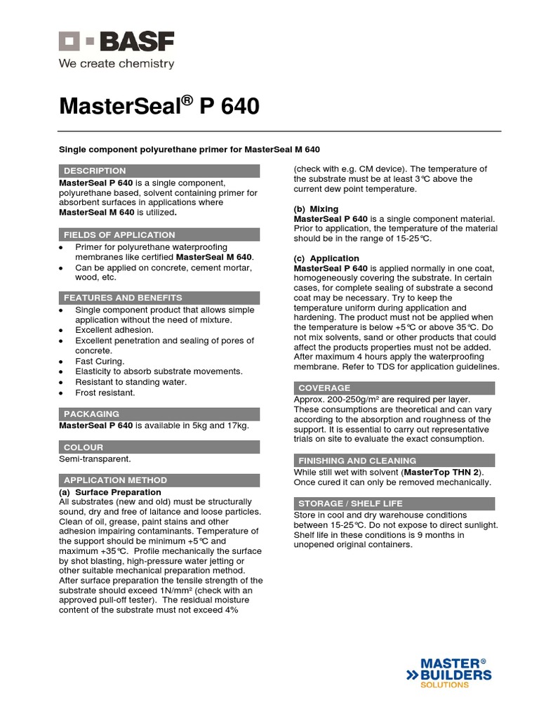 Basf Masterseal P 640 Tds 2 | PDF | Concrete | Materials