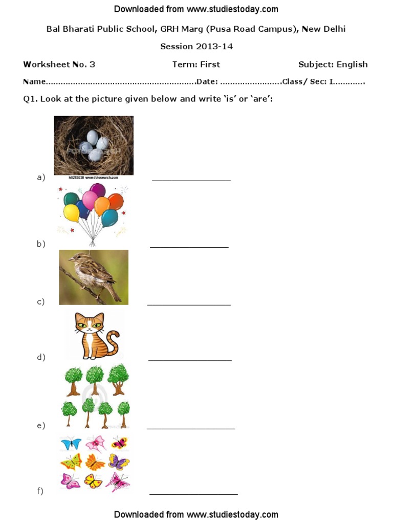 Class 1 English Worksheet: Term 1 | PDF | Career & Growth