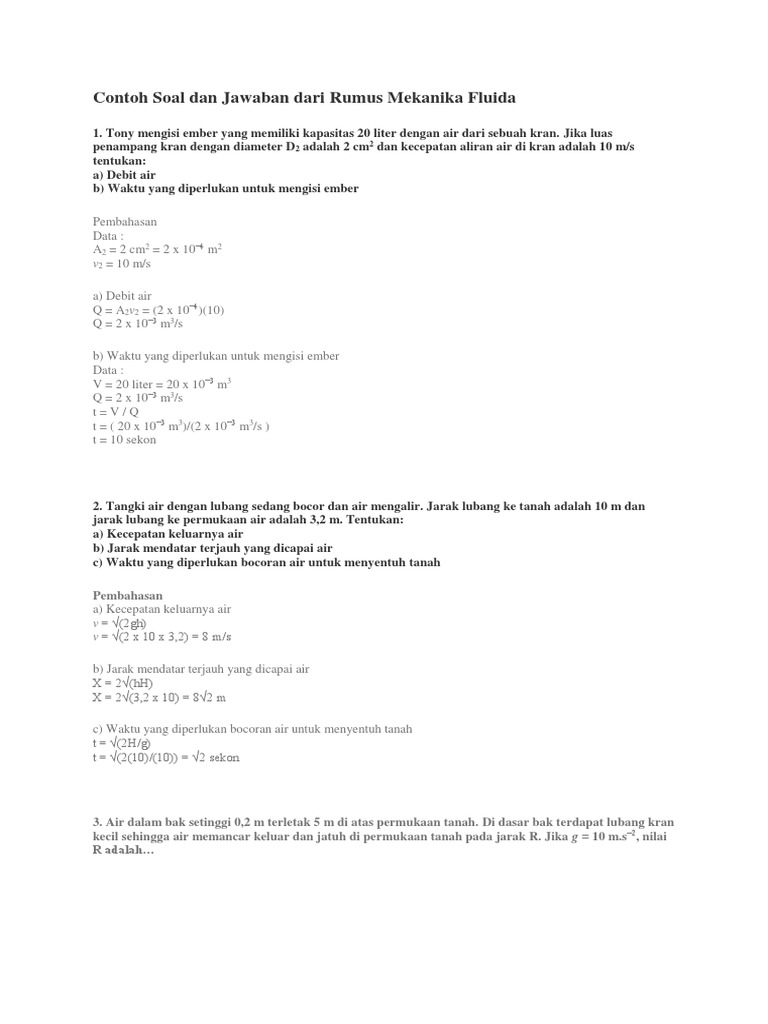 Contoh Soal Mekanika Fluida | PDF