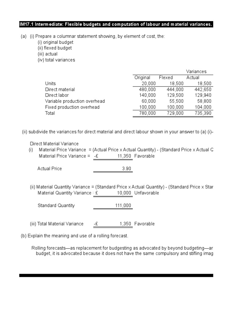 Variance Analysis and Budgeting Techniques | PDF | Labour Economics ...