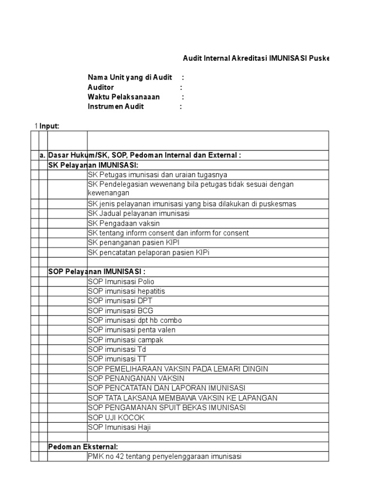 Audit Internal IMUNISASI 2018 | PDF