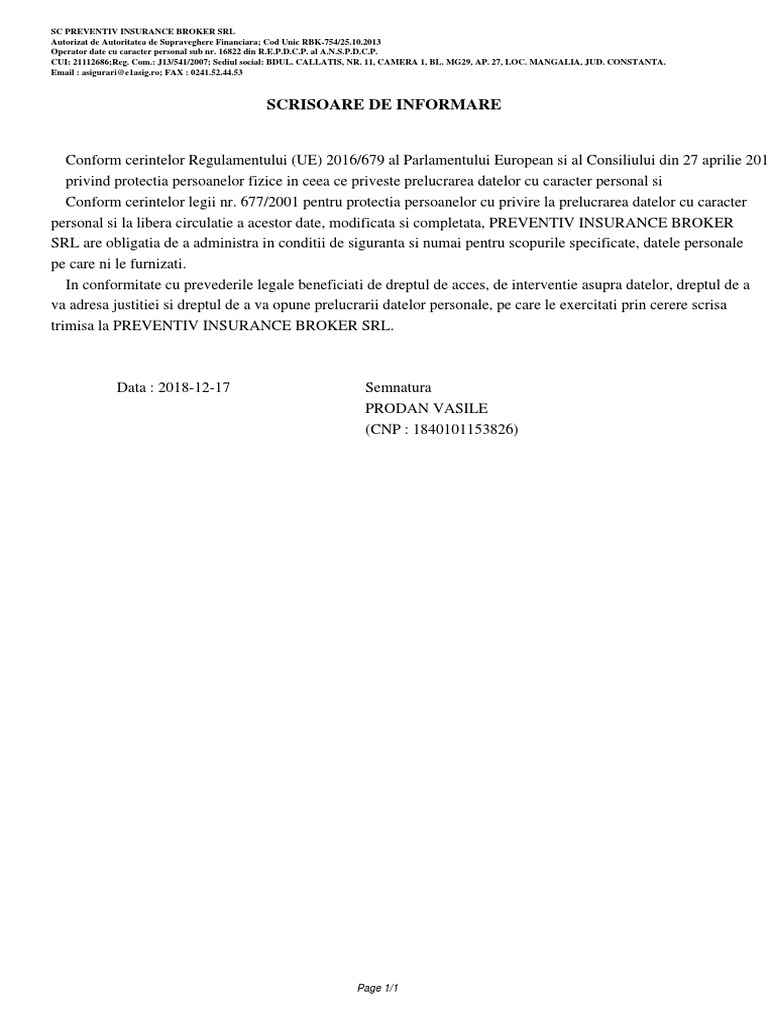 Scrisoare de Informare | PDF