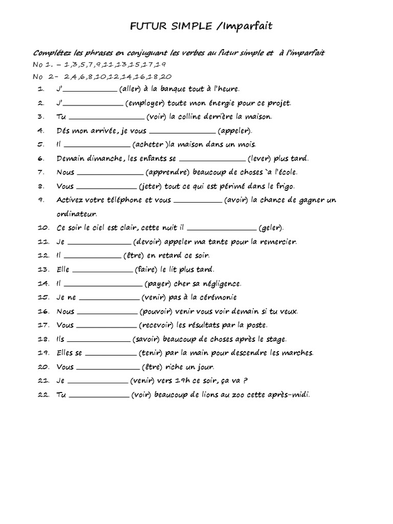Exercices Futur Simple et Imparfait | PDF | Méthodes et références ...