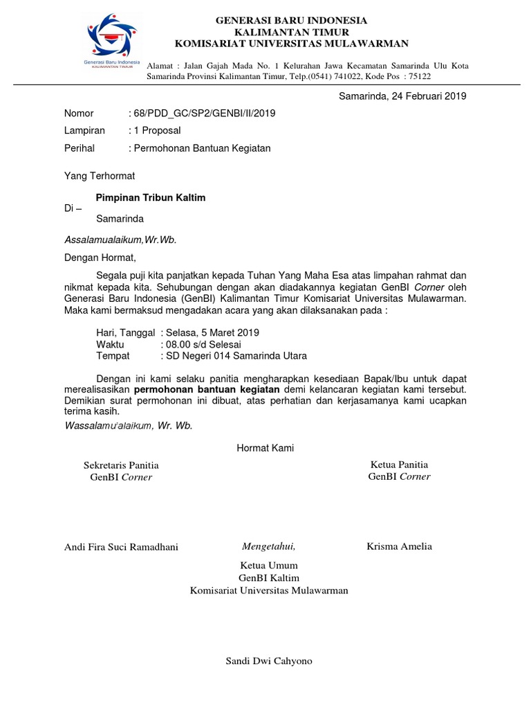 Contoh Surat Permohonan Bantuan | PDF