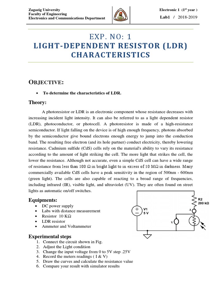 Light-Dependent Resistor (LDR) Characteristics: Exp. No: 1 | PDF ...