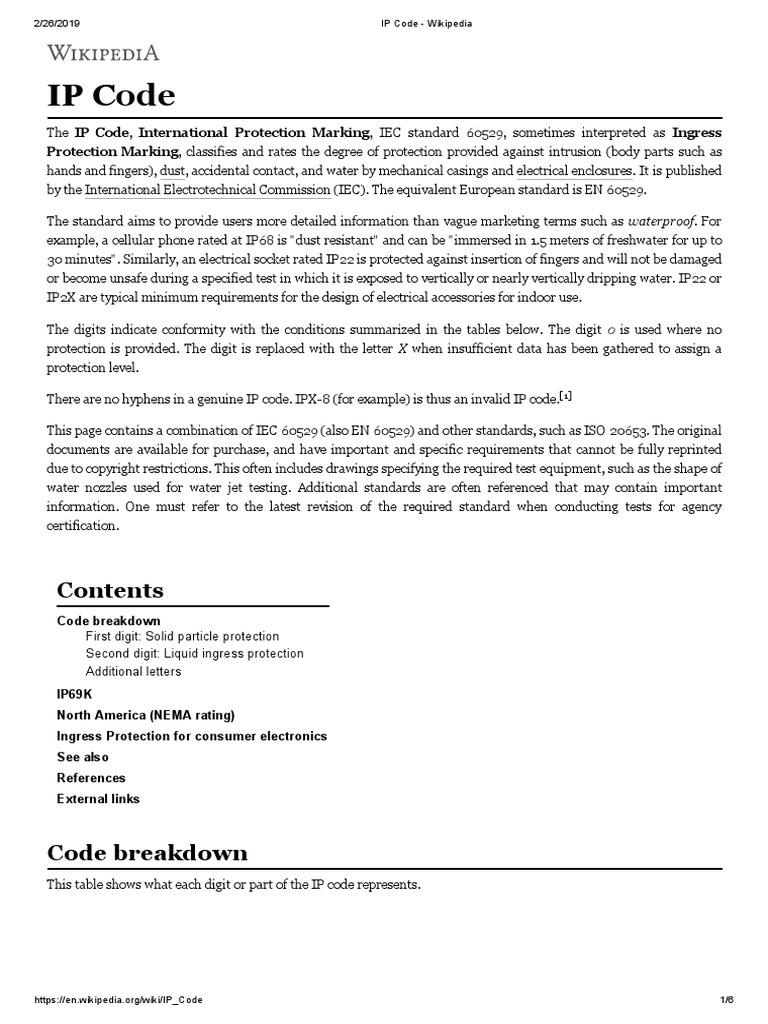 IP Code - Wikipedia PDF | Download Free PDF | Electrical Engineering | Nature