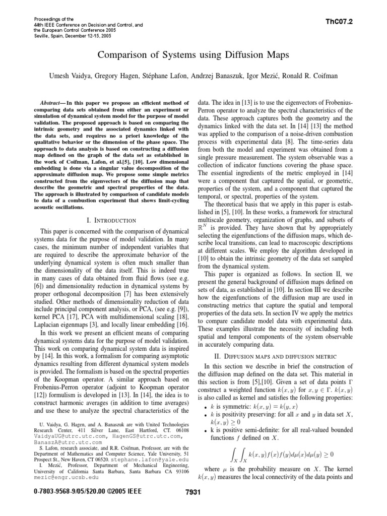 Comparison of Systems Using Diffusion Maps | PDF | Principal Component Analysis | Dynamical System