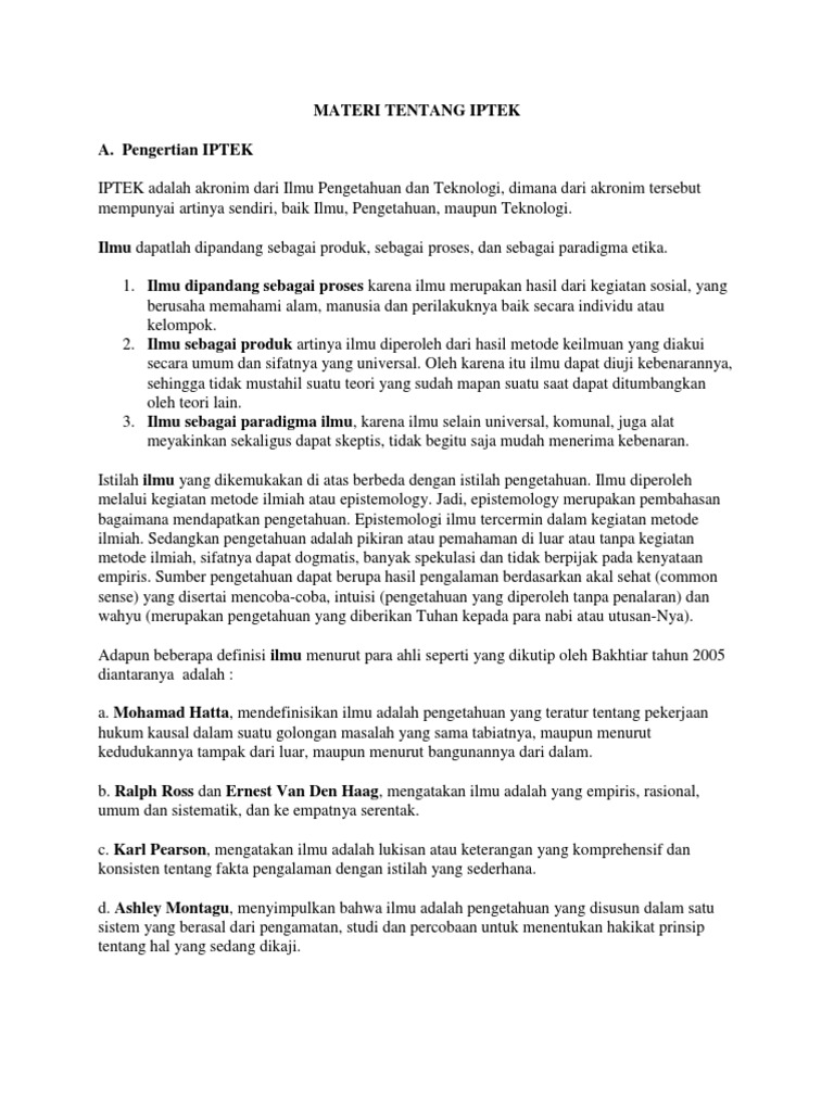 Pengertian dan Perkembangan IPTEK | PDF