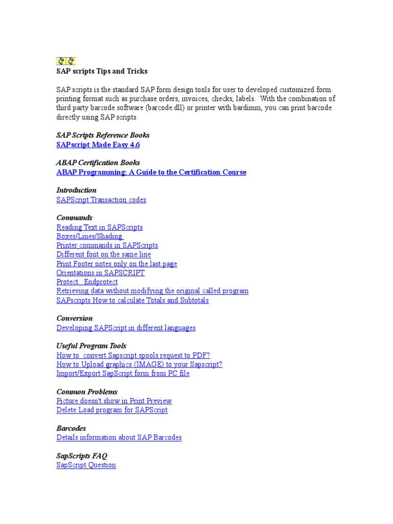Sap Sapscripts Tips And Tricks Pdf Page Layout Barcode