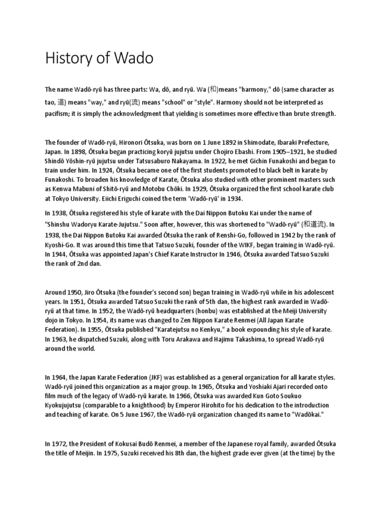History of Wado | PDF | Japanese Martial Arts | Karate