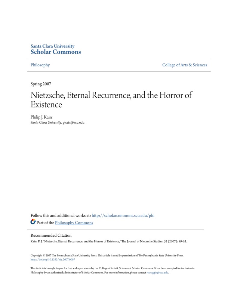 Nietzsche, Eternal Recurrence, and The Horror of Existence PDF | PDF ...