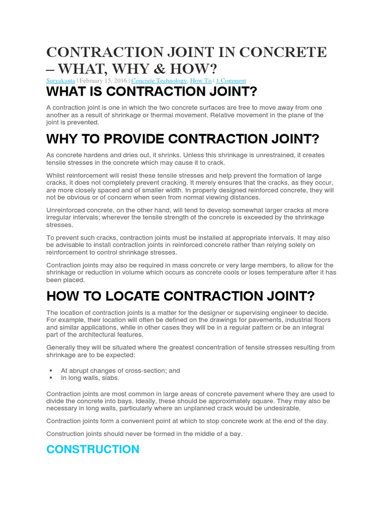 Contraction Joint in Concrete | PDF | Reinforced Concrete | Concrete