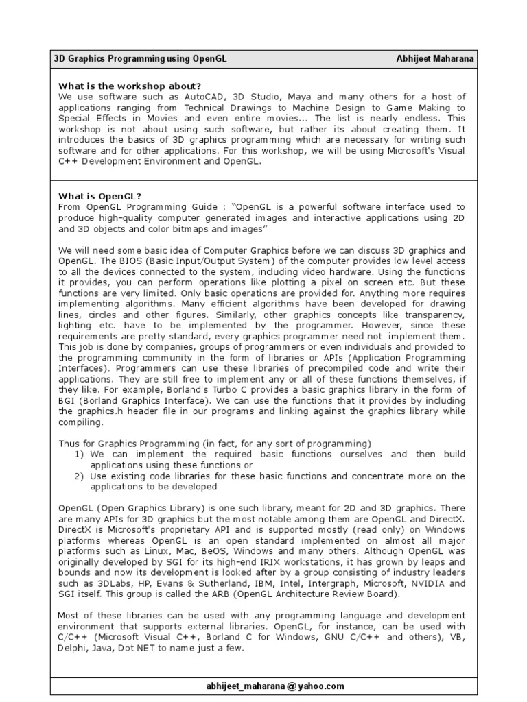 3d Graphics Programming Using Opengl Pdf Operating System Application Programming Interface
