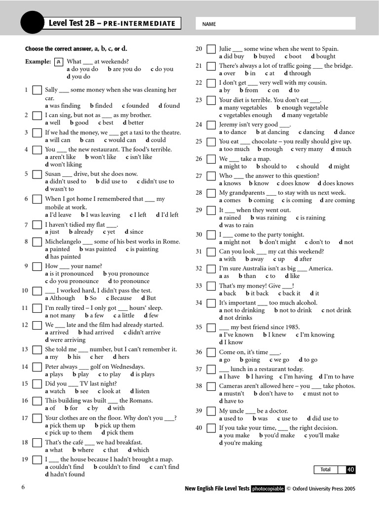 A2-B1 Level Tests | PDF