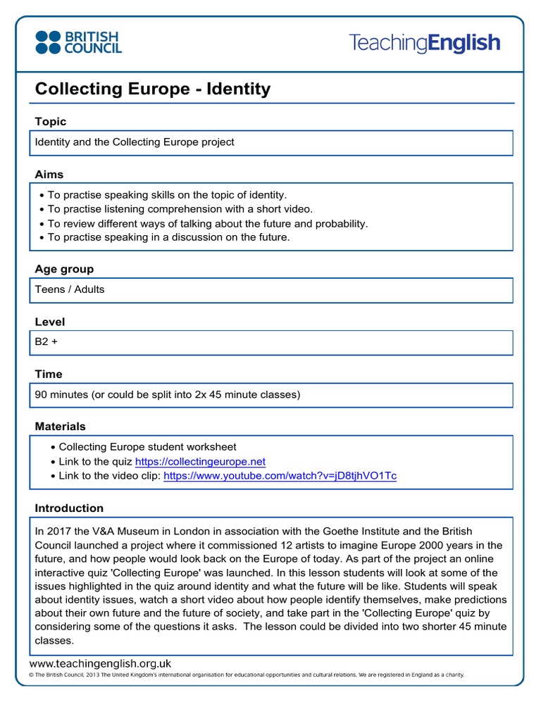 Identity Exploration for B2+ Learners | PDF | Identity Document | Cognition