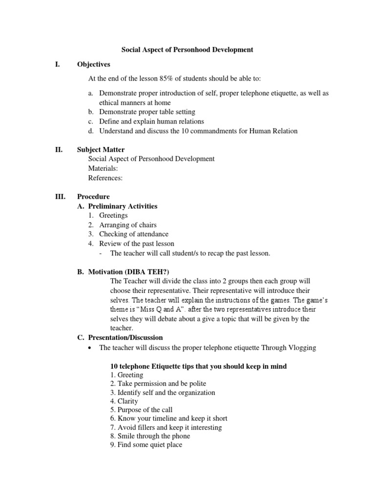 Social Aspect of Personhood Development LP 3 | PDF | Etiquette | Self