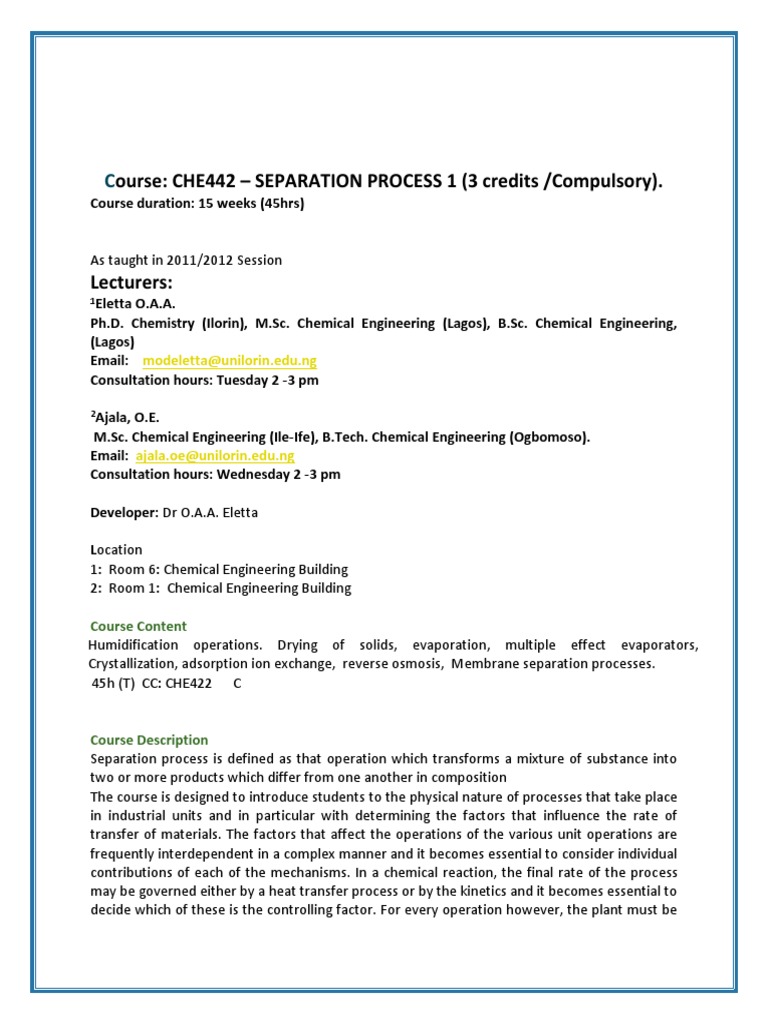 Separation Processes in Chemical Engineering | PDF | Adsorption | Osmosis