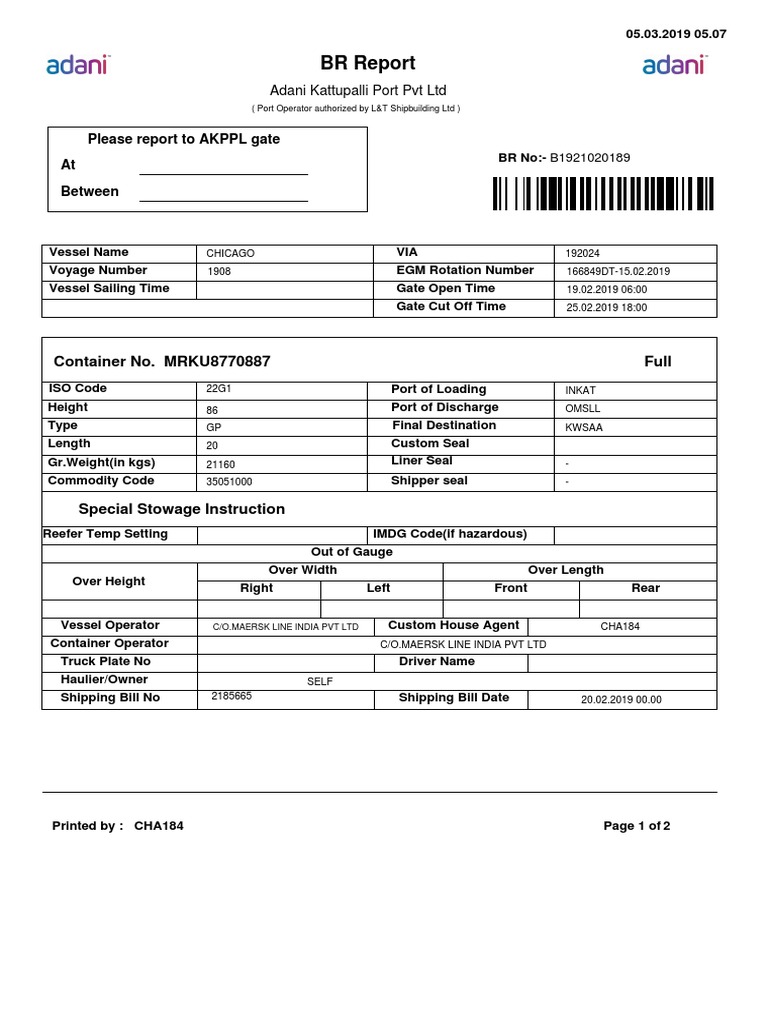 BR Report: Please Report To AKPPL Gate at Between | PDF | Freight ...