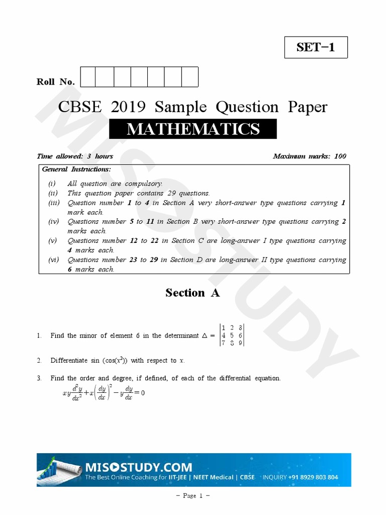 CBSE Class 12 Mathematics Sample Paper | PDF | Plane (Geometry ...
